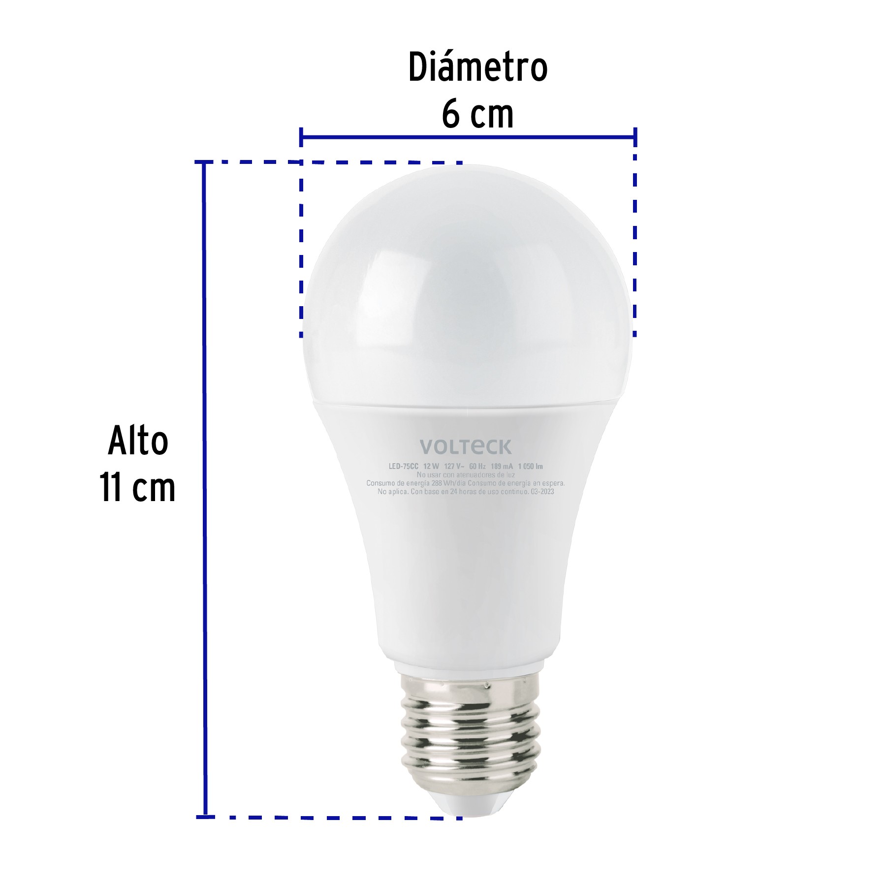 Lámpara LED tipo bulbo A19 12 W luz cálida, caja, Volteck - Ferretería De Valle